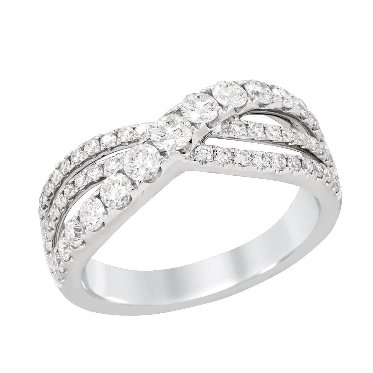 WHITE GOLD OVERLAPPING DIAMOND ANNIVERSARY RING, .79 CT TW