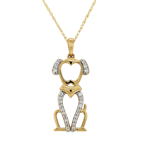 YELLOW GOLD DOG OUTLINE PENDANT NECKLACE WITH DIAMONDS, 1/7 CT TW ...